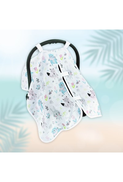 Ponçikya Pencereli Organik Müslin Puset Örtüsü - Ayı ve Rakun