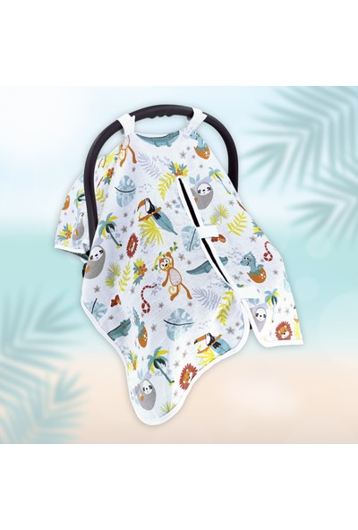 Ponçikya Pencereli Organik Müslin Puset Örtüsü - Maymunlar