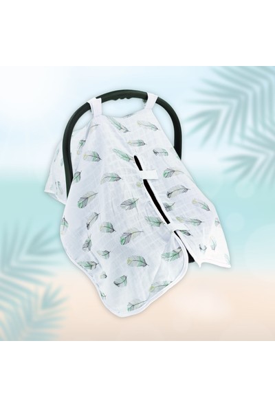 Ponçikya Pencereli Organik Müslin Puset Örtüsü - Yeşil Kuştüyleri