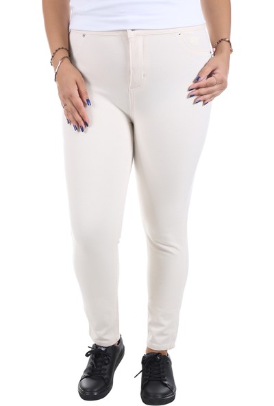 Brendon Kadın Büyük Beden Pamuklu Pantolon 1369 Krem/cream 21W34001369