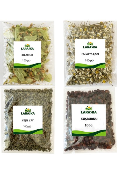 Laraska Karışık Kış Çayı Paketi Ihlamur + Kuşburnu + Papatya + Yeşil Çay 4 x 100 gr Laraska Karışık Kış Çayı Paketi Ihlamur + Kuşburnu + Papatya + Yeşil Çay 4 x 100 gr