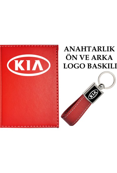 Promosyon Denizi Kıa Logolu Kırmızı Ruhsat Kabı ve Kıa Logolu Anahtarlık