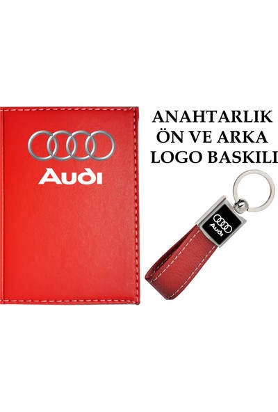 Promosyon Denizi Audi Logolu Kırmızı Ruhsat Kabı ve Audi Logolu Anahtarlık