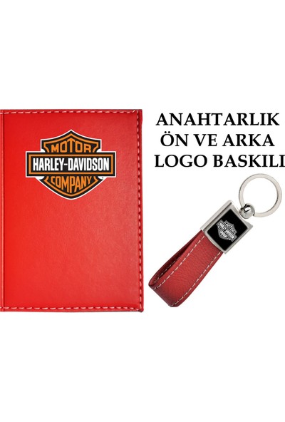 Promosyon Denizi Harley Davıdson Logolu Kırmızı Ruhsat Kabı ve Harley Davıdson Logolu Anahtarlık