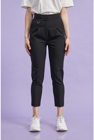 Setre Siyah Yüksek Bel Cepli Pantolon