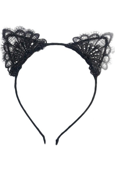 Dantelli Kedi Kulaklı Siyah Taç