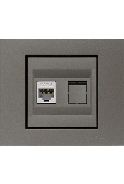 Ovivo Grano Antrasit Data Prizi Cat6 + Çerçeve Ovivo Grano Antrasit Data Prizi Cat6 + Çerçeve