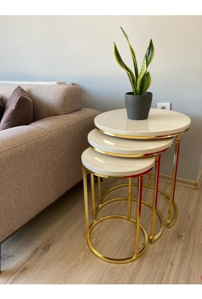 Marsehpa Zigon Sehpa Gold Metal Ayaklı Mdf Tabla