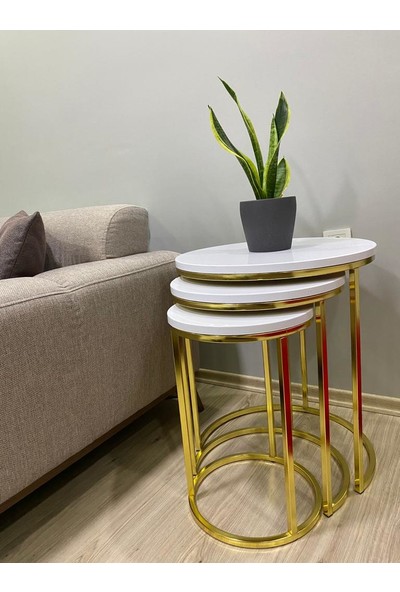 Marsehpa Zigon Sehpa Gold Metal Ayaklı Mdf Tabla