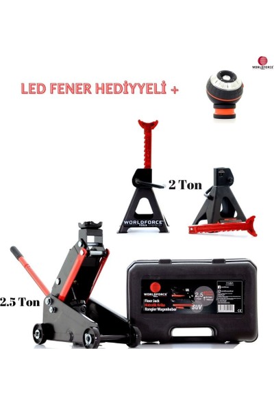 Worldforce 2.5 Ton Kriko ve 2 Ton Araç Sehpası ve LED Lamba Hediyeli Set Worldforce 2.5 Ton Kriko ve 2 Ton Araç Sehpası ve LED Lamba Hediyeli Set