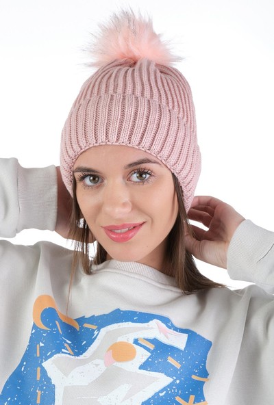 Kadın Kışlık Ponponlu Triko Bere