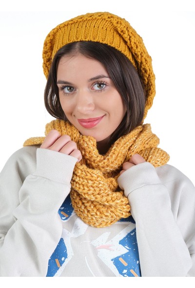 Kadın Triko Bere ve Örgü Boyunluk Set