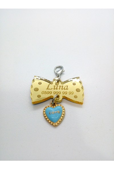Kedi Isim Künyesi Kedi Isimlik (Turkuaz Love Kalp Figürü+Gold Papyon) Kedi Isim Künyesi Kedi Isimlik (Turkuaz Love Kalp Figürü+Gold Papyon)