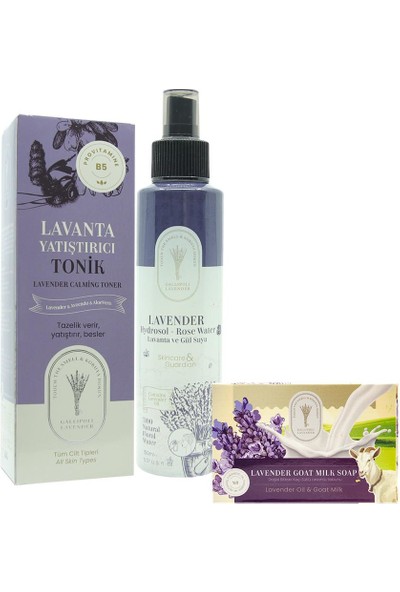 Gallipoli Lavender Lavanta, Avakado, Aloe Vera Tonik 250 ml + Gül Lavanta Hidrosolü 150 ml + Keçi Sütü Sabunu
