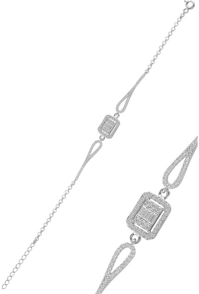 Söğütlü Silver Gümüş Pırlanta Modeli Zirkon Taşlı Çizgili Baget Bileklik