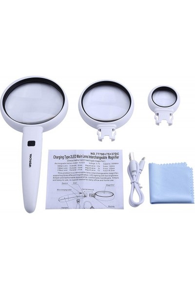 Bayram Şarjlı Büyüteç El Tipi Işıklı Büyüteç 3 Başlı