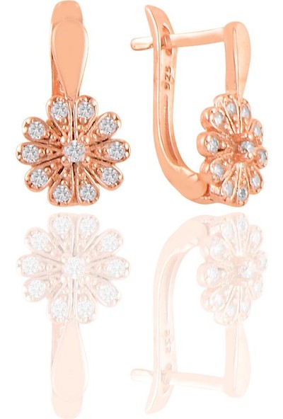 Söğütlü Silver Gümüş Rose Zirkon Taşlı Papatya Modeli J Küpe