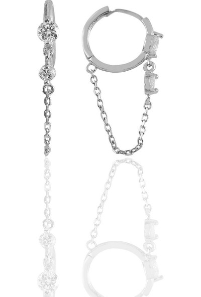 Söğütlü Silver Gümüş Beyaz Altın Zirkon Taşlı Zincirli Halka Küpe