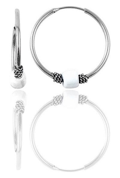 Söğütlü Silver Gümüş 14 mm Beyaz Taşlı Halka Küpe