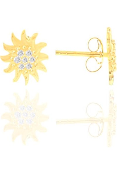 Söğütlü Silver Gümüş Altın Yaldızlı Zirkon Taşlı Güneş Küpe