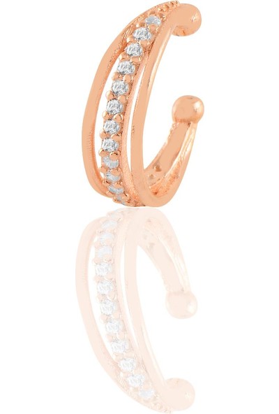 Söğütlü Silver Gümüş Rose Zirkon Taşlı Üç Sıra Görünümlü Sıkıştırmalı Tekli Kıkırdak Küpe