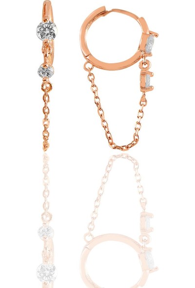 Söğütlü Silver Gümüş Rose Zirkon Taşlı Zincirli Halka Küpe