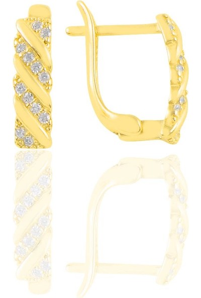 Söğütlü Silver Gümüş Altın Yaldızlı Zirkon Taşlı J Küpe