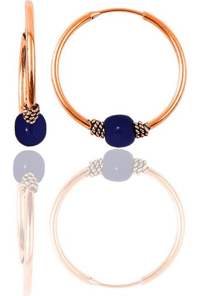 Söğütlü Silver Gümüş Rose 14 mm Çivit Mavisi Halka Küpe