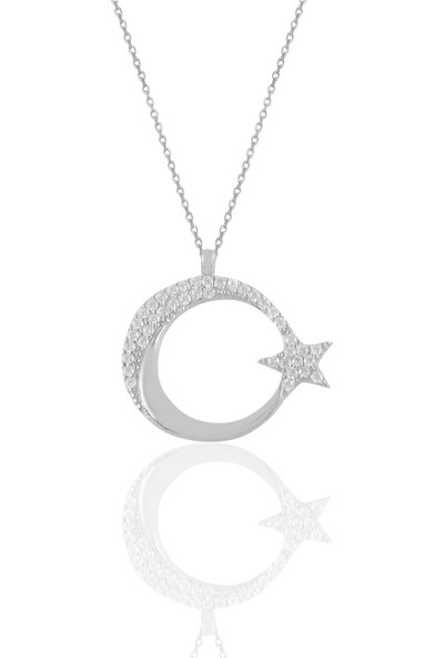 Söğütlü Silver Gümüş Zirkon Taşlı Ay Yıldız Kolye