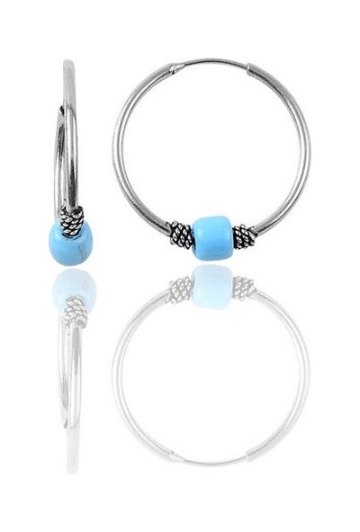 Söğütlü Silver Gümüş 12 mm Mini Turkuaz Taşlı Halka Küpe Söğütlü Silver Gümüş 12 mm Mini Turkuaz Taşlı Halka Küpe
