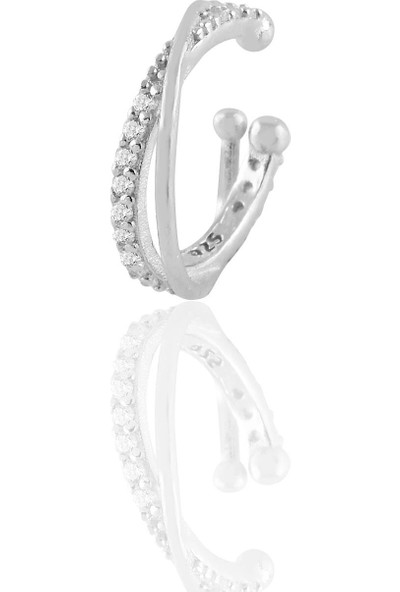 Söğütlü Silver Gümüş Zirkon Taşlı Iki Sıra Görünümlü Sıkıştırmalı Tekli Kıkırdak Küpe