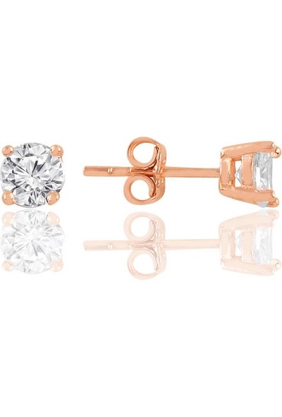 Söğütlü Silver Gümüş Rose Pırlanta Montürlü 5 mm Tek Taş Küpe