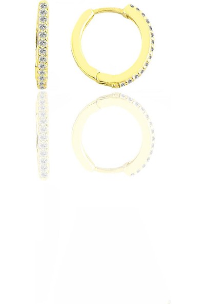 Söğütlü Silver Gümüş Altın Yaldızlı Zirkon Taşlı 12 mm Halka Küpe