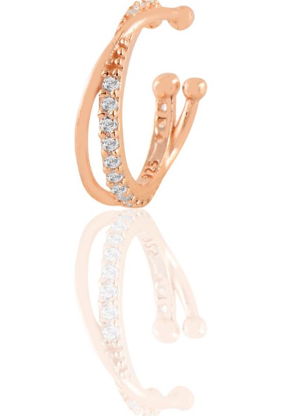 Söğütlü Silver Gümüş Rose Zirkon Taşlı Iki Sıra Görünümlü Sıkıştırmalı Tekli Kıkırdak Küpe