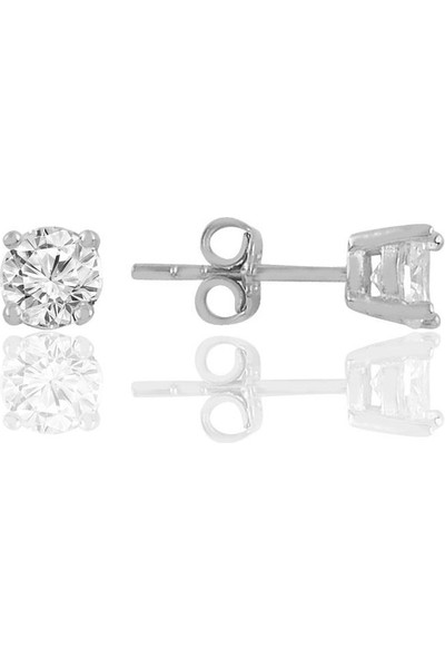 Söğütlü Silver Gümüş Pırlanta Montürlü 5 mm Tek Taş Küpe