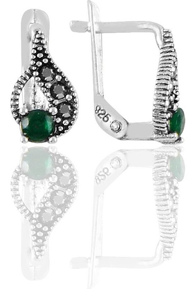 Söğütlü Silver Gümüş Markazit ve Kök Zümrüt Taşlı Damla Modeli Küpe Söğütlü Silver Gümüş Markazit ve Kök Zümrüt Taşlı Damla Modeli Küpe