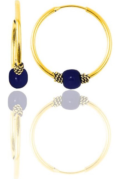 Söğütlü Silver Gümüş Altın Yaldızlı 14 mm Çivit Mavisi Halka Küpe