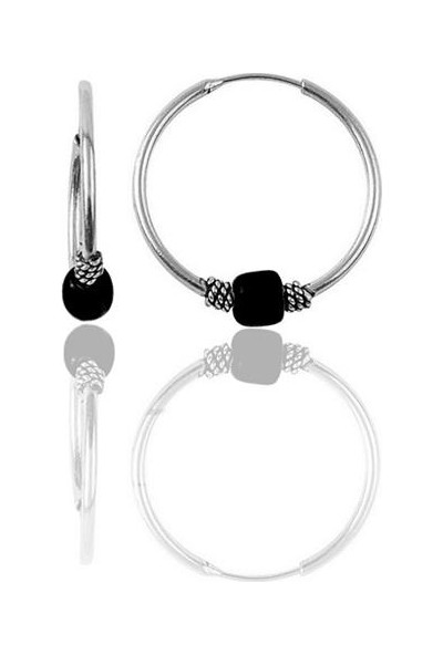 Söğütlü Silver Gümüş 12 mm Mini Siyah Taşlı Halka Küpe