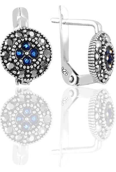 Söğütlü Silver Gümüş Markazit ve Safir Taşlı Yuvarlak Küpe