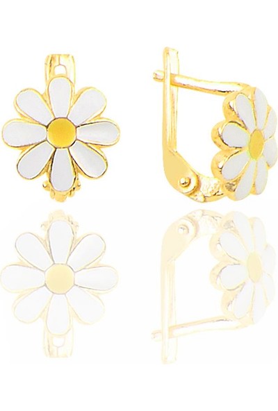 Söğütlü Silver Gümüş Altın Yaldızlı Mineli Papatya Küpe Söğütlü Silver Gümüş Altın Yaldızlı Mineli Papatya Küpe