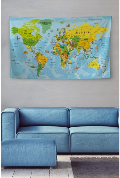 Harita Sepeti Duvar Örtüsü / Halısı Detaylı Ingilizce Güncel Dünya Haritası Kanvas Kumaş Harita Sepeti Duvar Örtüsü / Halısı Detaylı Ingilizce Güncel Dünya Haritası Kanvas Kumaş