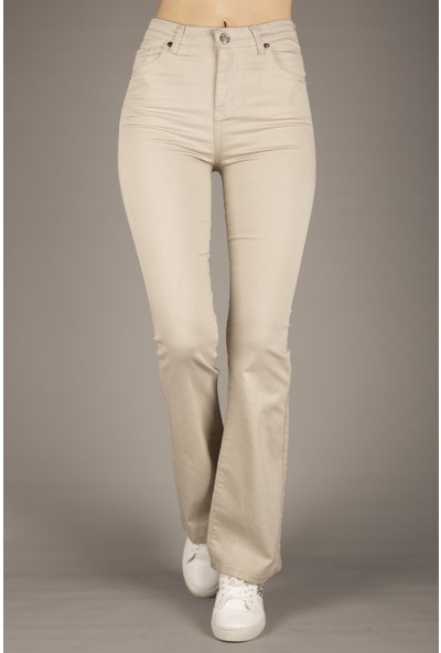 Yağızlar Kadın Bej Yüksek Bel Ispanyol Paça Pantolon Yağızlar Kadın Bej Yüksek Bel Ispanyol Paça Pantolon