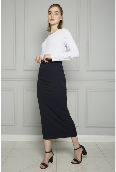 Yağızlar Kadın Lacivert Beli Lastikli Kalem Etek