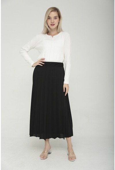 Yağızlar Kadın Siyah Piliseli Beli Lastikli Etek Yağızlar Kadın Siyah Piliseli Beli Lastikli Etek