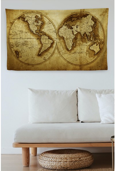 Harita Sepeti Duvar Örtüsü Eski Vintage Dünya Haritası Kanvas Duvar Halısı