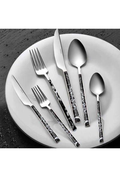 Nehir Tulıp Silver Siyah Mermer 36 Parça Çatal Bıçak Kaşık Takımı Nehir Tulıp Silver Siyah Mermer 36 Parça Çatal Bıçak Kaşık Takımı