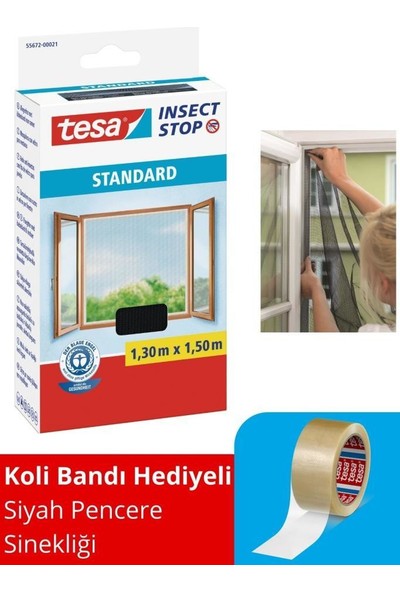 Tesa Sineklik Cam Için 1.30M : 1.50M, Siyah (Koli Bandı Doğal Kauçuk, 100MX45MM