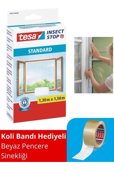Tesa Sineklik Standart Çırt Bantlı, Cam Için, 1.30M:1.50M, Beyaz (Koli Bandı Doğal Kauçuk, 100MX45MM