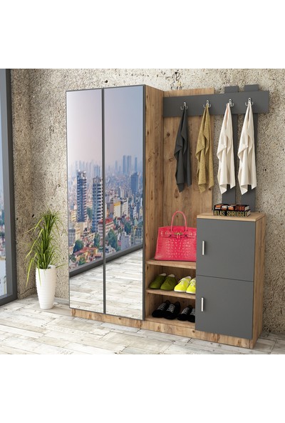 L'occi Concept Wood Vestiyer Portmanto Ayakkabılık Çam-Antrasit