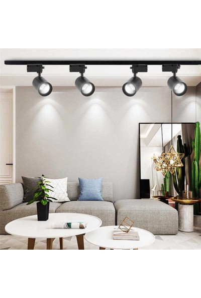 MB Siyah Kasa Beyaz Işık 4 Adet 360 Derece Dönen LED Ray Spot Lamba 1 Metre Raylı Armatür MB Siyah Kasa Beyaz Işık 4 Adet 360 Derece Dönen LED Ray Spot Lamba 1 Metre Raylı Armatür